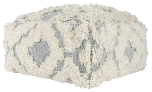 Benzara BM283651 24" Wool Sqaure Pouf, Wide Design, Handwoven Texture, Gray - Scandinavian ...