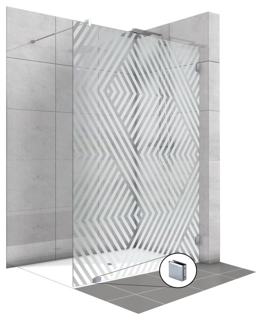 Fixed Shower Glass Screen with Decorative Frosted Sandblasted Design ...