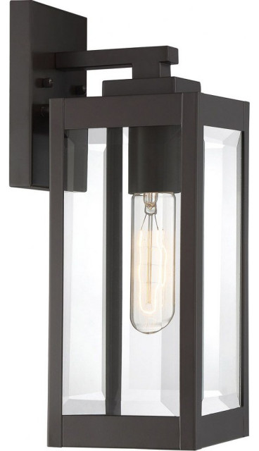 Outdoor Wall Lantern Light Fixture Rectangular Framework in Black Clear ...
