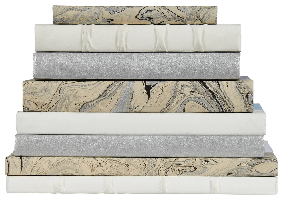 8 Piece Decorative Book Stack, Mix of White, Silver, Black and Silver ...