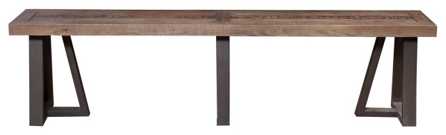 Farmhouse Dining Bench, Black Metal Legs With Rectangular Top ...