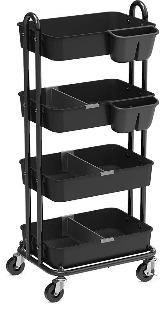 4-Tier Multifunctional Rolling Cart ,with Basket Dividers and Hanging ...