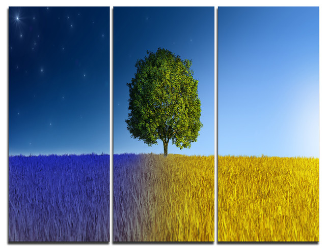 "Tree in Night and Day" Art Canvas Print, 3 Panels, 36"x28", 36"x28" 3 ...