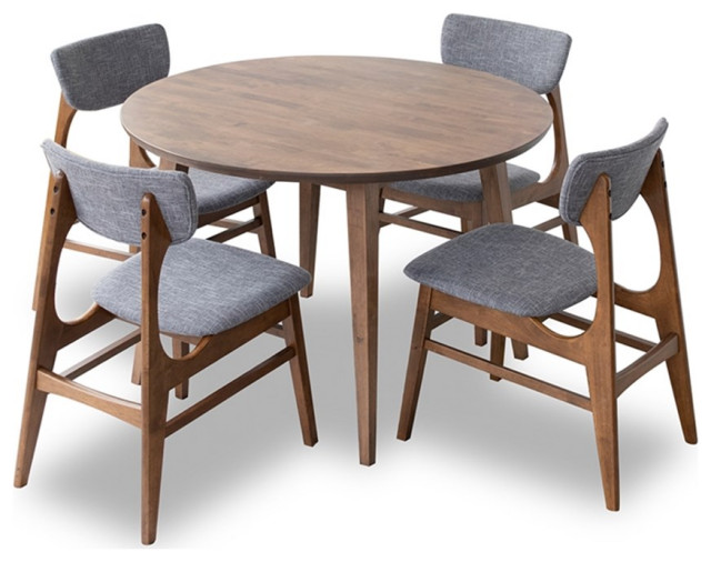 Pemberly Row 5-Piece Mid-Century Dining Set Solid Wood Table Gray ...