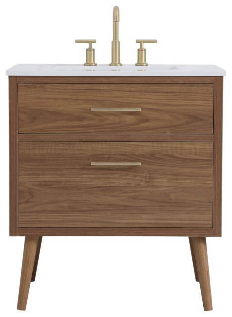 30 Inch Bathroom Vanity In Walnut Brown - Midcentury - Bathroom ...