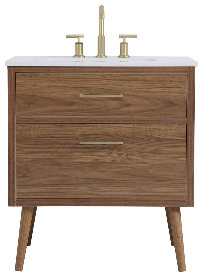30 Inch Bathroom Vanity In Walnut Brown - Midcentury - Bathroom ...
