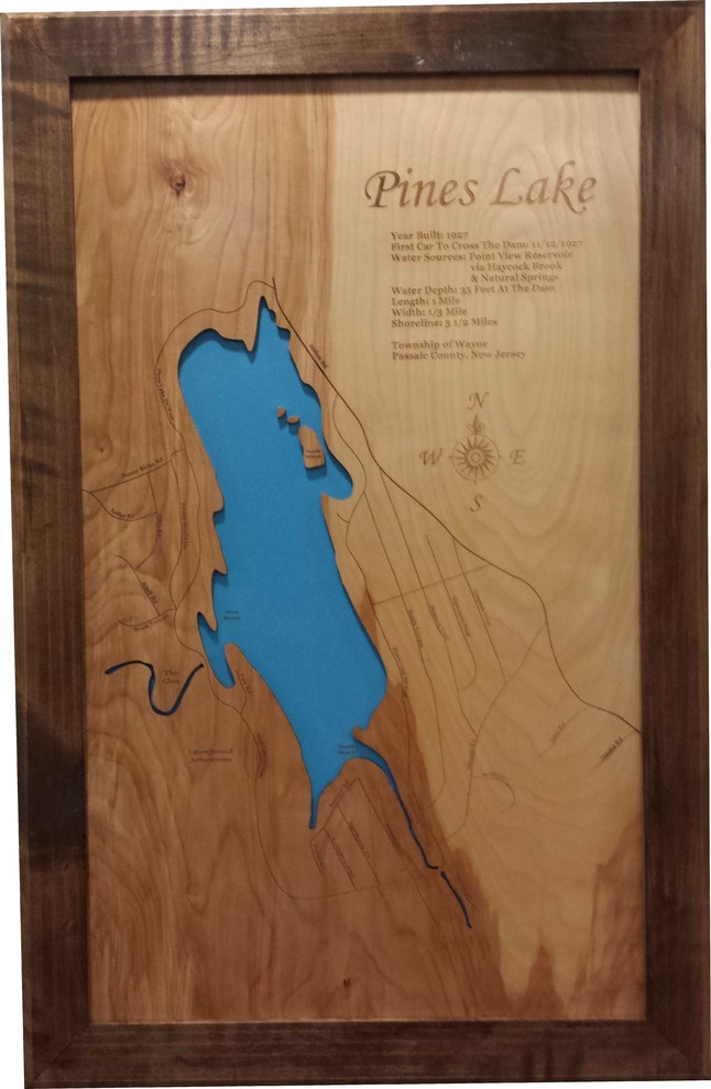 Pines Lake, New Jersey-Wood Lake Map, Large - Contemporary - Wall ...