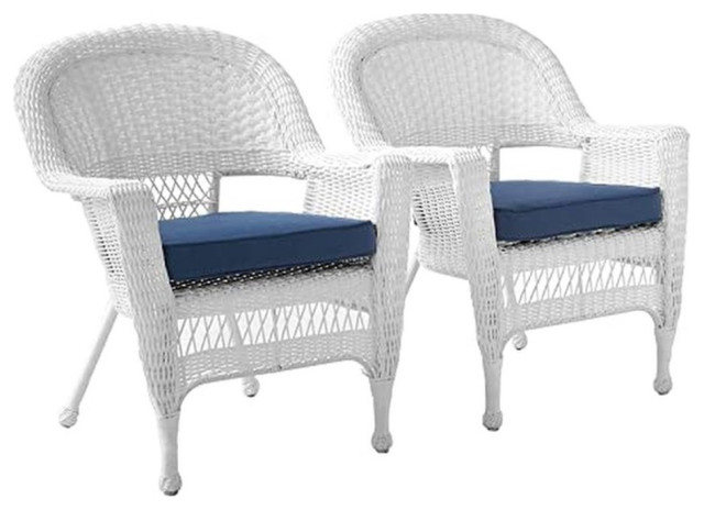 Jeco Wicker Chair in White with Brown Cushion (Set of 2) - Tropical ...