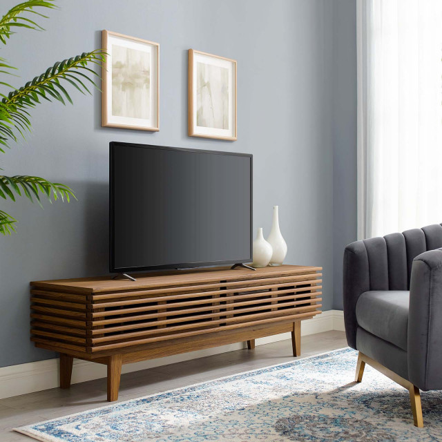Modern Lounge Lobby Media TV Stand Storage Set, Wood, Natural Walnut ...
