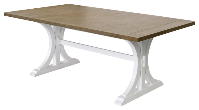 Modern Wood Rectangular Trestle Base Kitchen Dining Table, Brown ...