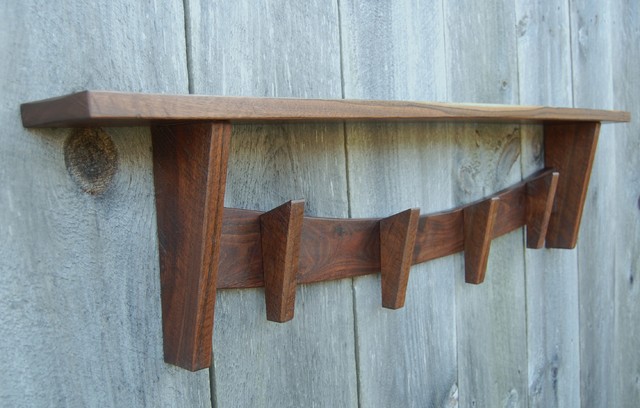 Walnut Coat Rack With Shelf, Rustic - Craftsman - other metro - by ...
