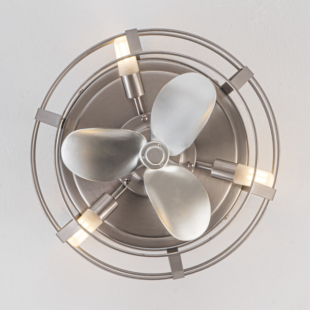 12 in Satin Nickel Flush Mount DC Motor Ceiling Fan with Light Kit and ...