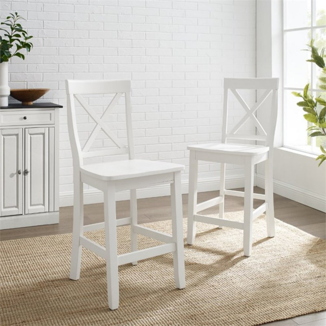 Crosley Furniture 24" Solid Rubberwood X-Back Counter Stool in White ...