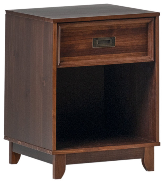Traditional Nightstand, Framed Drawer & Lower Open Compartment, Walnut ...