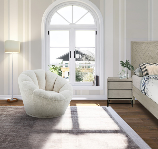 Dream White Faux Sheepskin Fur Swivel Accent Chair - Transitional ...