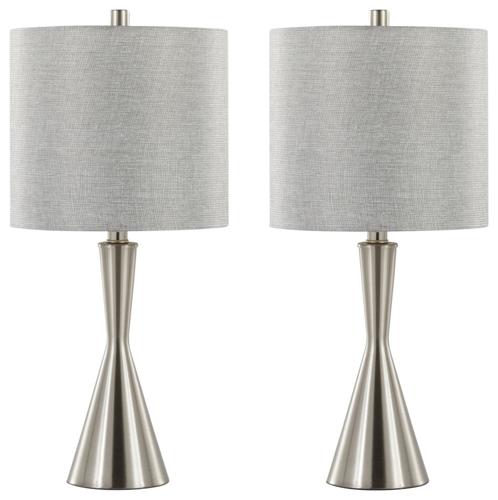 23" Brushed Nickel Table Lamps With Taupe Drum Shades, Set of 2 ...