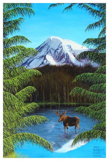 Mike Bennett Moose At Mt. Rainier Art Print, 24"x36" - Contemporary ...