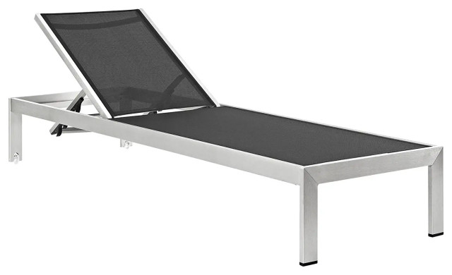 Set of 2 Patio Chaise Lounge, Silver Aluminum Frame With Mesh Seat ...