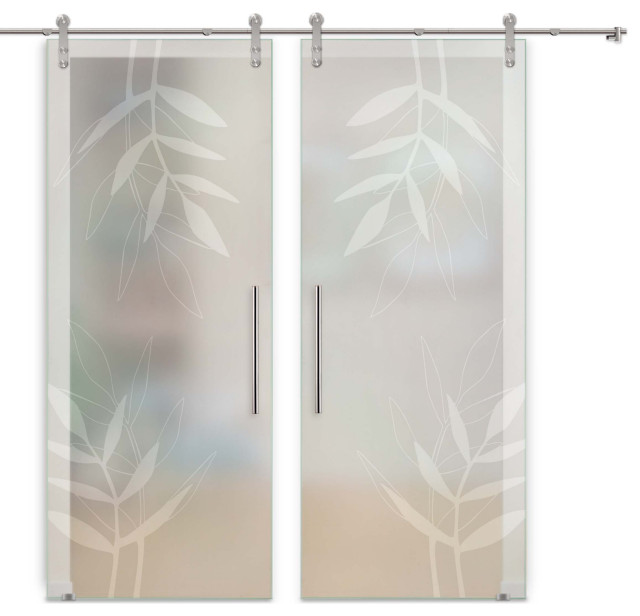 Double Sliding Barn Glass Door with Frosted Design V1000, 2x40"x81" (72 ...