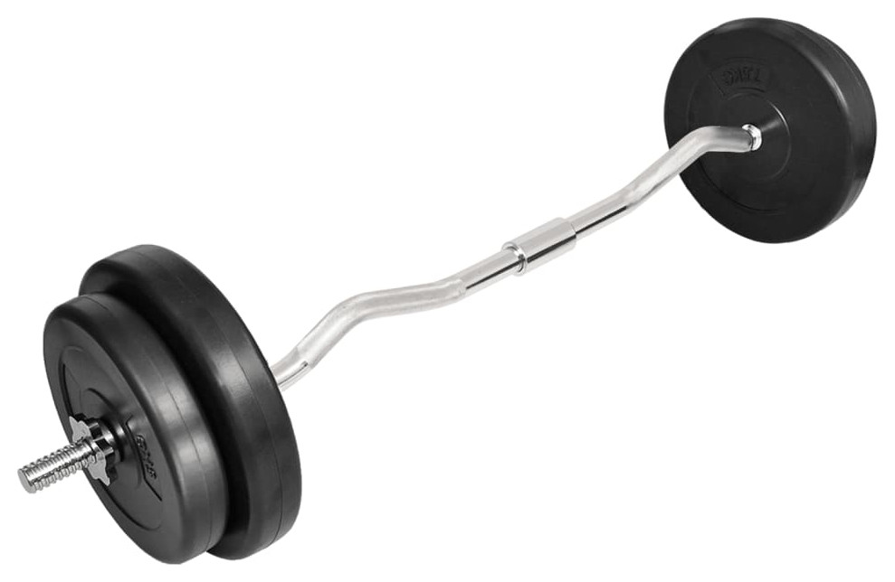 vidaXL Curl Bar EZ Curl Bar Weightlifting V-shaped Bar with Weights 66. ...
