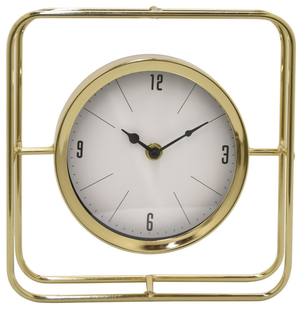 Plutus Brands Table Top Clock, Gold Metal - Contemporary - Desk And ...