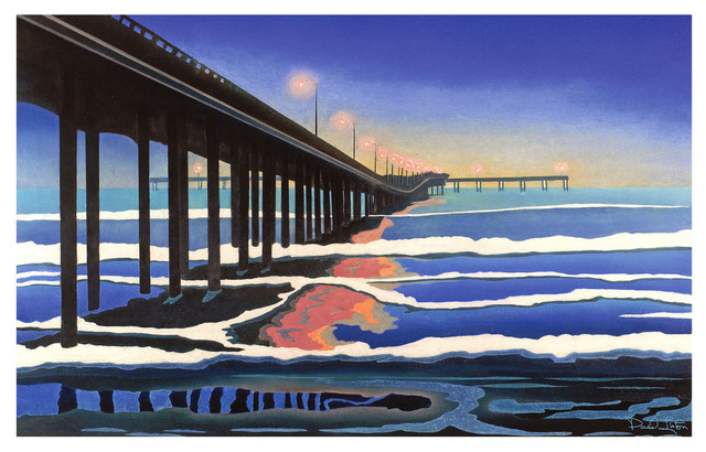 David Linton Night Time Ocean Beach Art Print, 30"x45" - Contemporary ...
