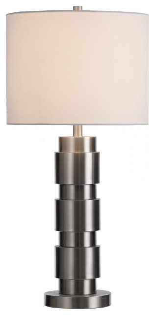Brushed Steel Table Lamp Modern Layered Base White Shade - Contemporary ...