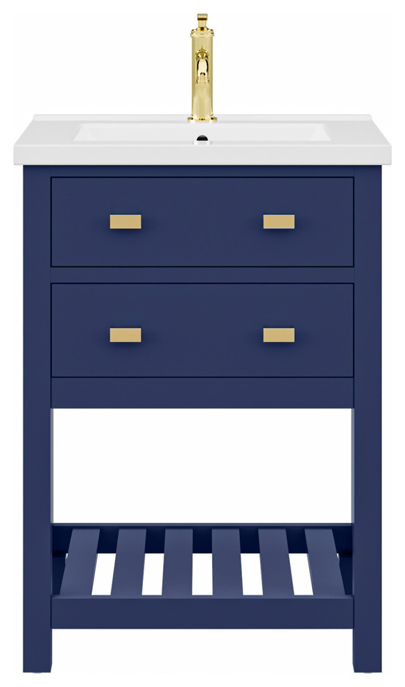 24" Monarch Blue MDF Single Bowl Ceramics Top Vanity With U Shape ...