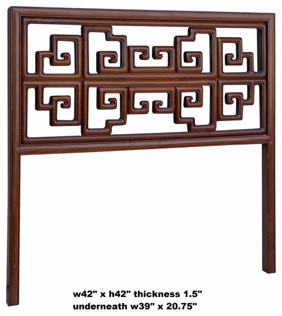 Chinese Brown Stain Geometric Pattern Wood Wall Art Twin Headboard ...