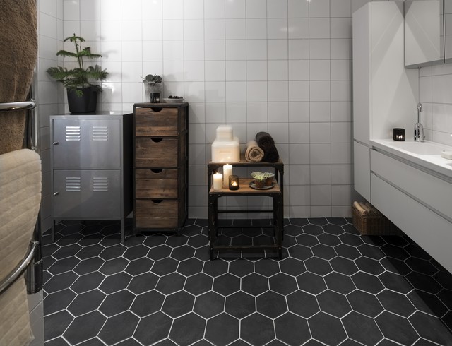 Hexagoniskt klinker i det trendiga badrummet - Modern - Badrum ...