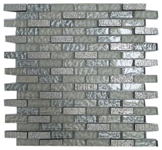 Clear and Frosted Chrome Backed Glass With Matte Chrome Mosaic Tile, 11 ...