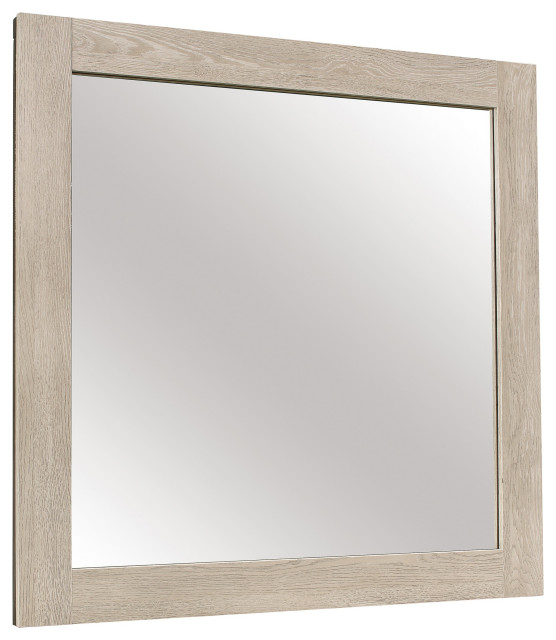 Transitional Style Square Mirror with Wooden Frame, Light Brown ...