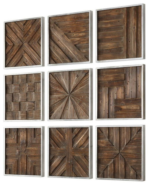 Bowery Hill Modern 9 Piece Wall Panel Set in Rustic Natural - Rustic ...