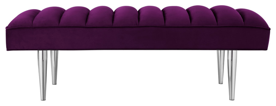 53" Purple And Silver Upholstered Velvet Bench - Midcentury ...
