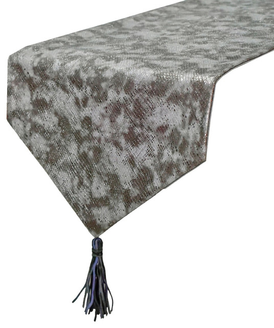 Charcoal Chrome - Grey Faux Leather Decorative Table Runner, 16"x108 ...