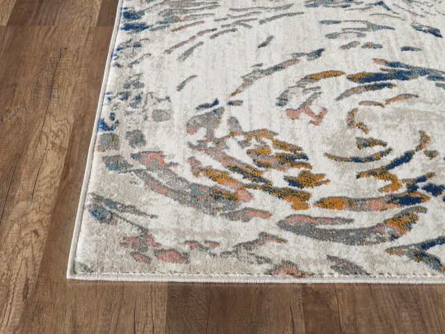 Abani Porto PRT120A Contemporary Swirl Light Blue and Burnt Orange Area ...