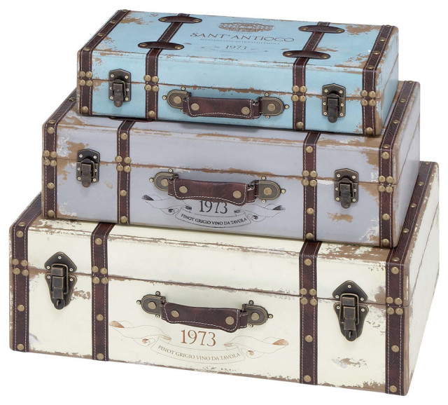 Farmhouse Multi Colored Wooden Trunk Set 93776, S/3 23", 21", 18"W ...