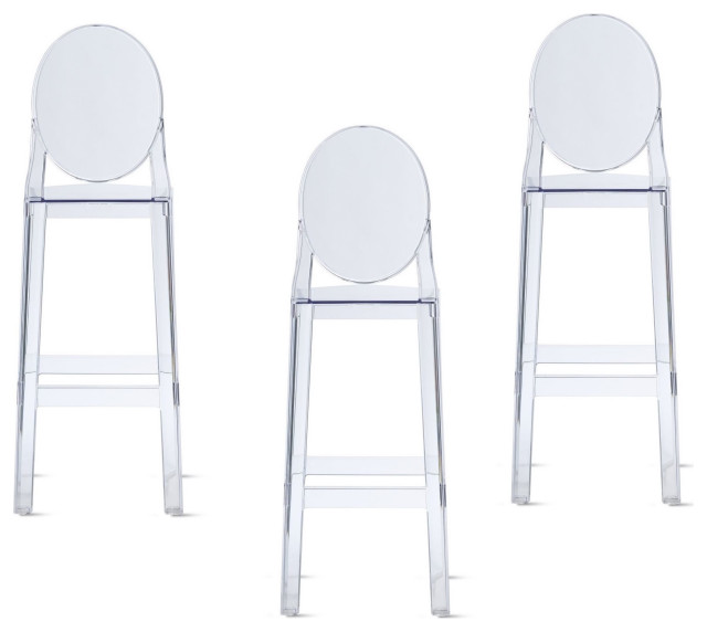 Ghost Stool With Back 26", Set of 3 - Contemporary - Bar Stools And ...