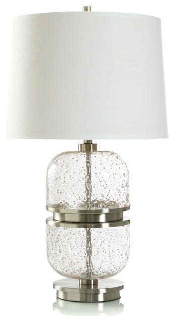 Clear Ash Table Lamp Seeded Glass and Brushed Nickel Body White Shade ...
