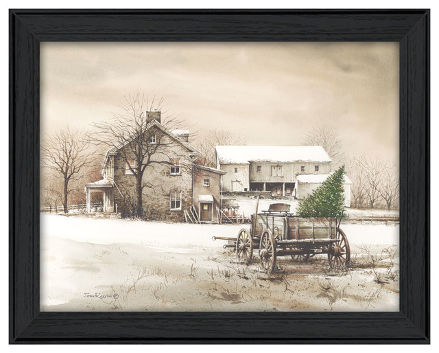 "Bringing Home the Tree" By John Rossini, Printed Wall Art, Black Frame ...