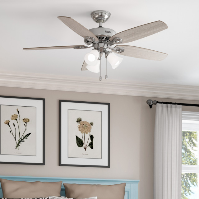 Hunter 52" Builder Brushed Nickel Ceiling Fan, LED Light Kit and Pull ...