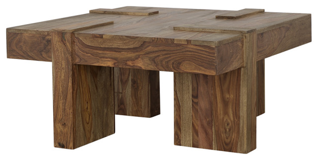 Samira Wooden Square Coffee Table Natural Sheesham - Rustic - Coffee ...