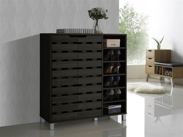 Shirley Wood 2-Door Shoe Cabinet With Open Shelves, Dark Brown ...