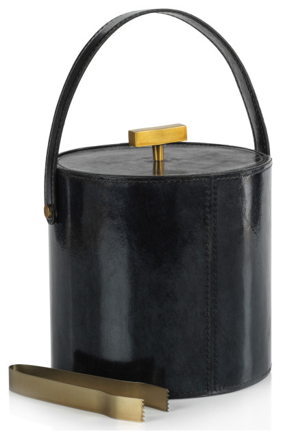Somerstown Leather Ice Bucket With Gold Metal Ice Tong - Ice Tools And ...