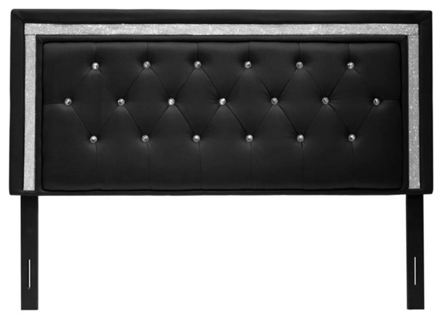 Bowery Hill Faux Leather Full/Queen Headboard Tufted Crystal Rhinestone ...