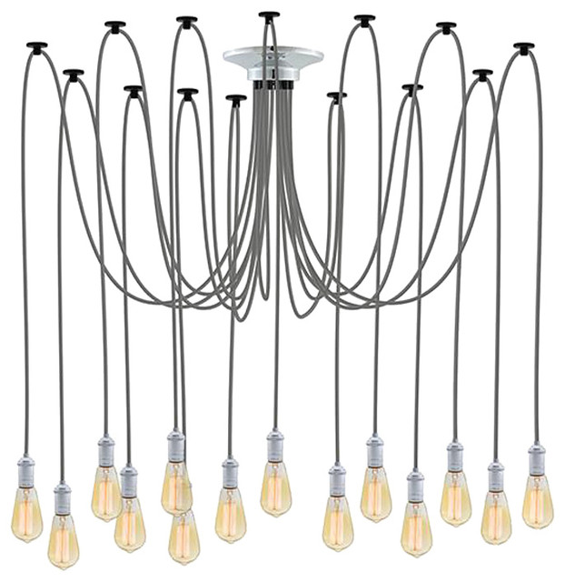 Large Grey And Chrome Modern Light Fixture - Industrial - Pendant ...