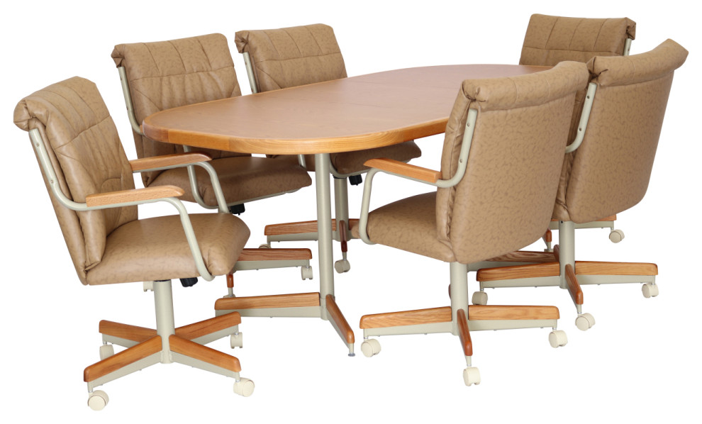 7-Piece 42x[54/72] Caster Dining Set Laminate Table Top & Buff Caster ...