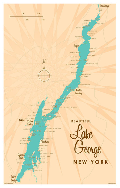 Lakebound Lake George New York Map Art Print, 24"x36" - Contemporary ...