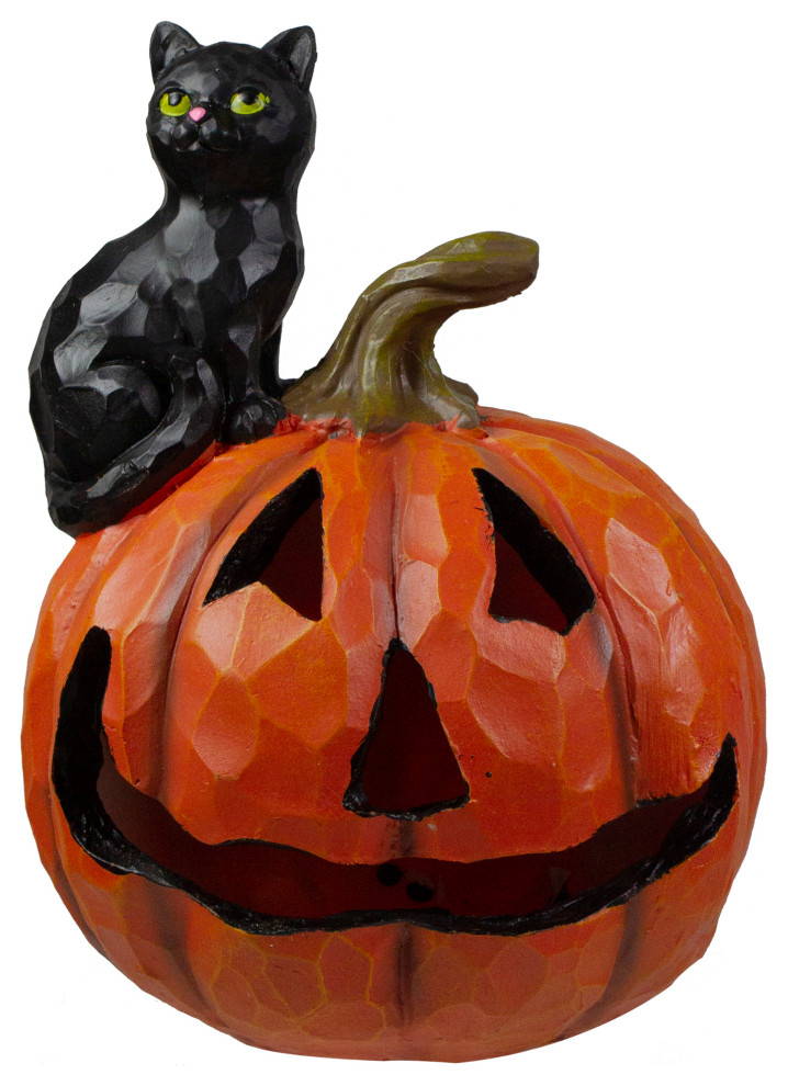 10" Jack-O-Lantern and Black Cat Tabletop Halloween Decoration ...