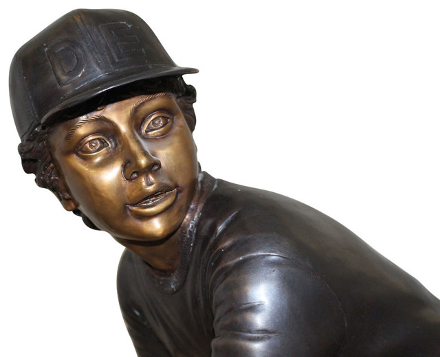 Boy plays baseball Bronze Statue - Size: 22"L x 12"W x 36"H., Medium up ...